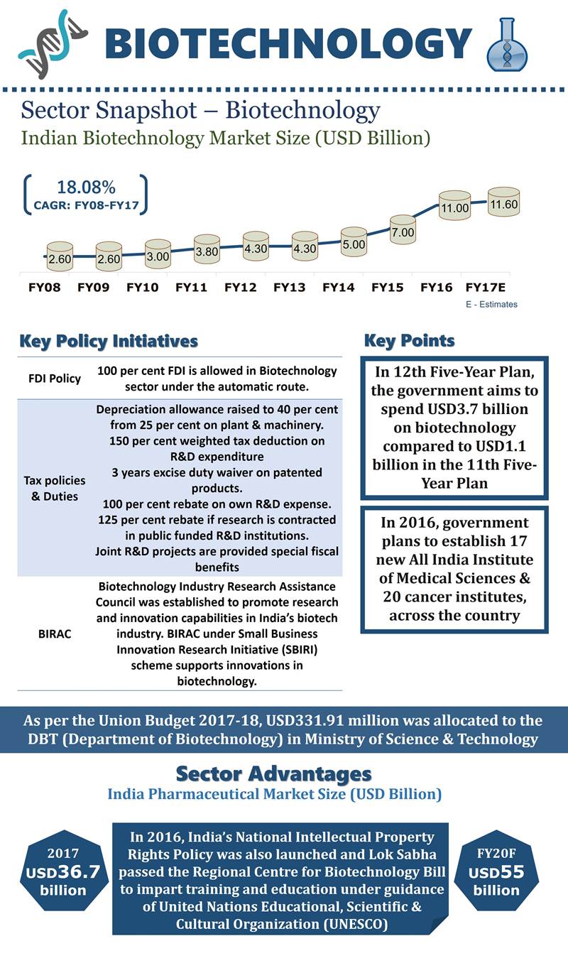 Growth of Biotechnology Industry in India - Infographic